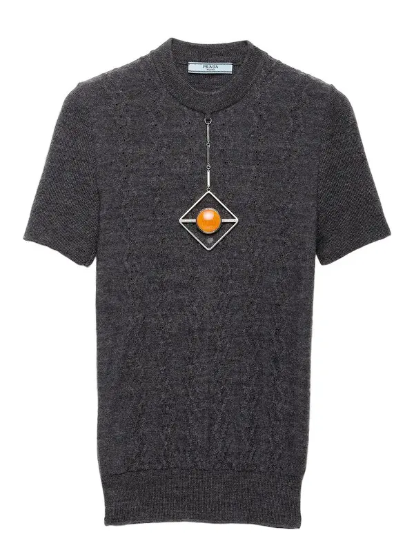 Prada Short-sleeved Wool Sweater With Pendant - Slate Gray