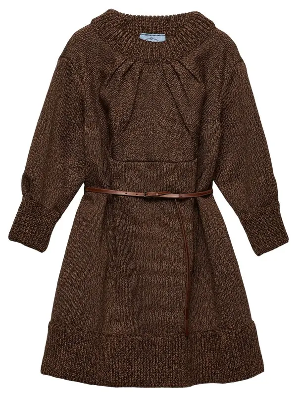 Prada Mouliné Wool Mini-dress - Brown