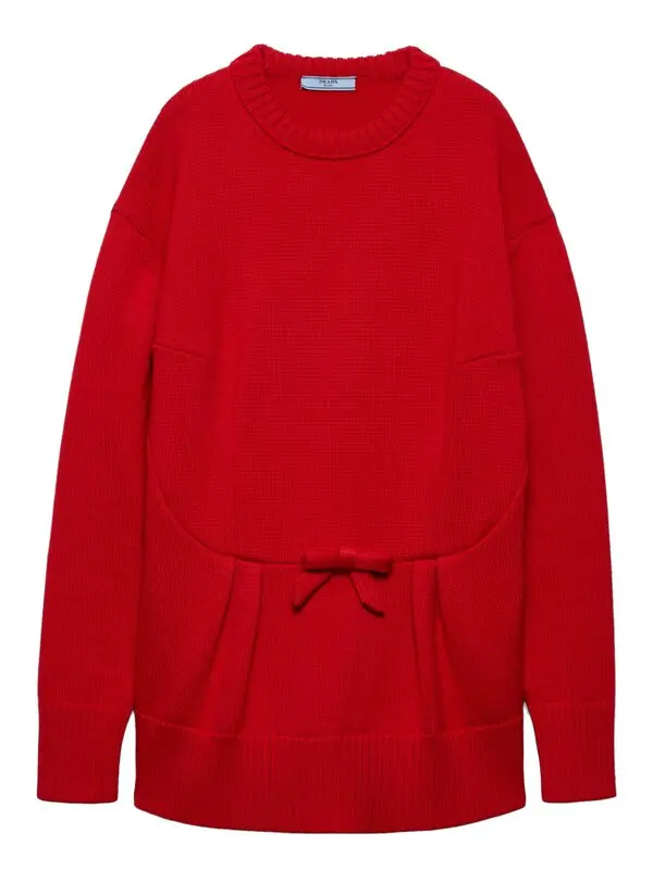 Prada Wool Cardigan With Bow - Red