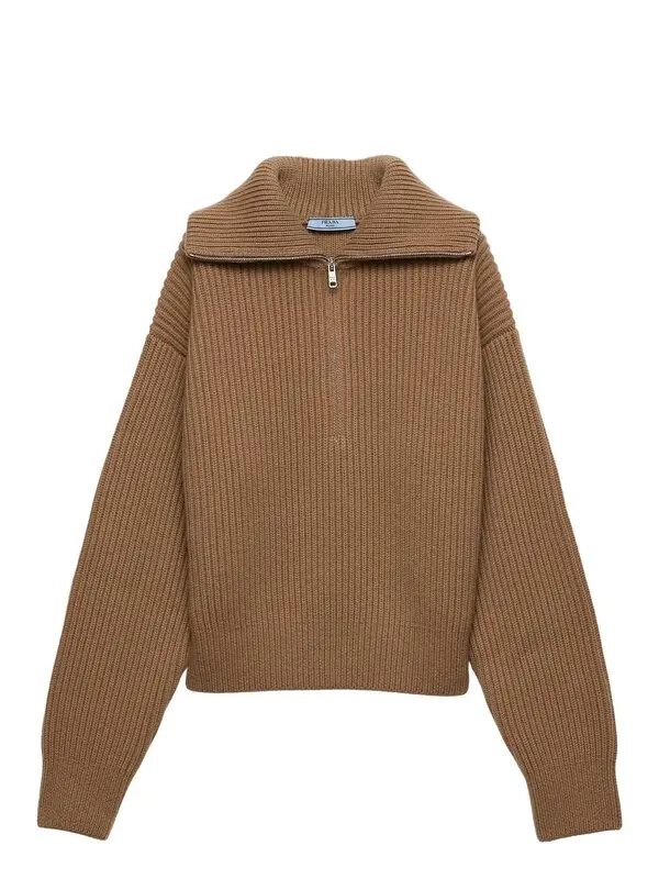Prada Ribbed Knit Cashmere Sweater - Camel Brown