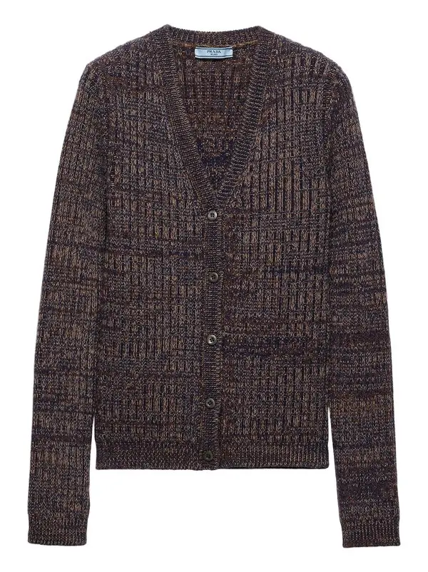 Prada Mouliné Wool Cardigan - Navy Blue/rust