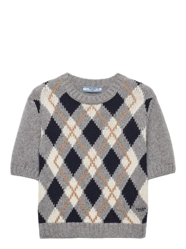 Prada Argyle Knit Cashmere Sweater - Grey