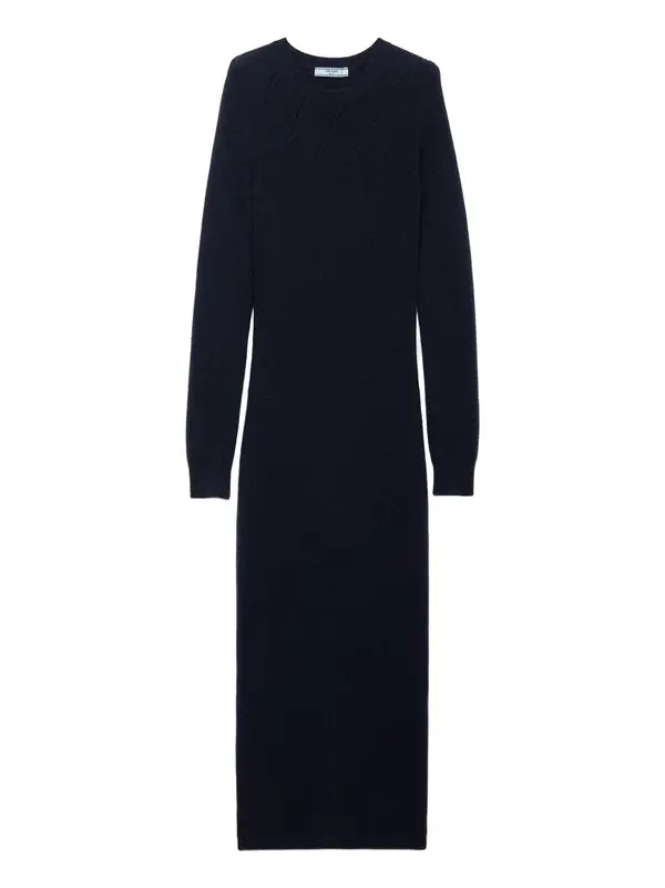 Prada Cashmere Openwork Knit Dress - Navy