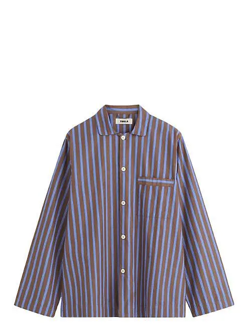TEKLA Striped Cotton-poplin Pajama Shirt - Chesnut Stripes