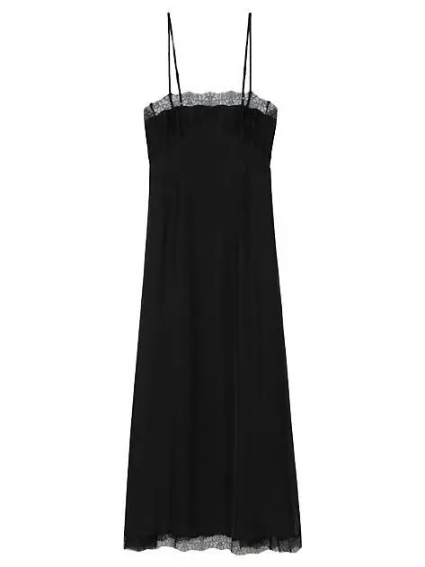 Zadig&Voltaire Ridar Lace-embroidered Silk Midi Dress - Black