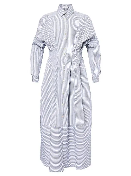 Palmer//harding Striped Cotton Midi Shirt Dress - Navy
