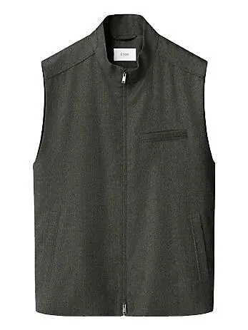 Eton Solid Wool Flannel Vest - Mid Green