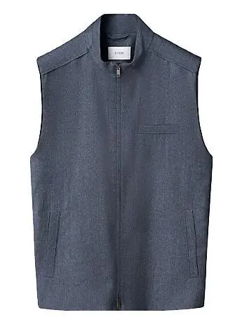 Eton Solid Wool Flannel Vest - Navy Blue