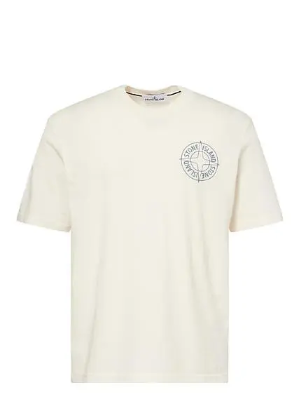 Stone Island Regular-fit Compass Print Cotton T-shirt - Ivory