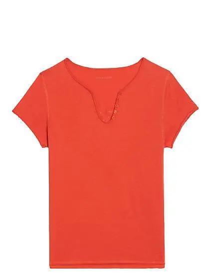 Zadig&Voltaire Cotton Henley T-shirt With Embroidery - Spice