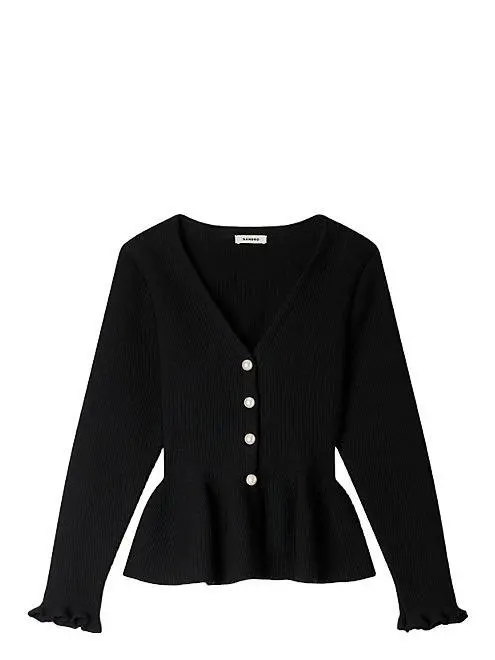 Sandro Peplum Button-down Knitted Cardigan - Black