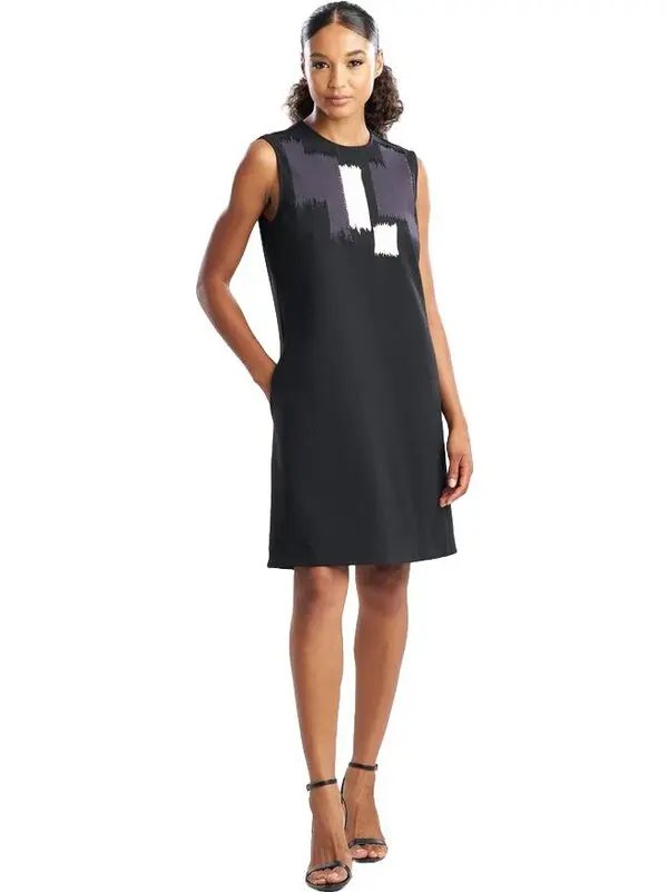 Natori Embellished Knit Crepe Shift Dress - Black