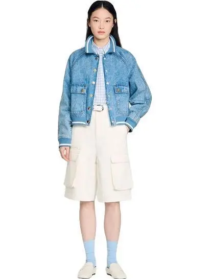 Sandro Rib-trimmed Denim Jacket - Blue