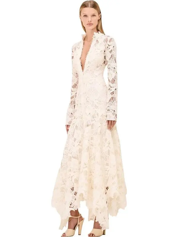 Alexis Camila Floral Lace Midi Dress - Neutral