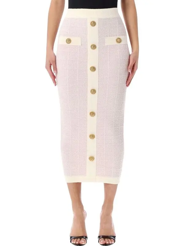 Balmain Tweed Long Skirt - Pink