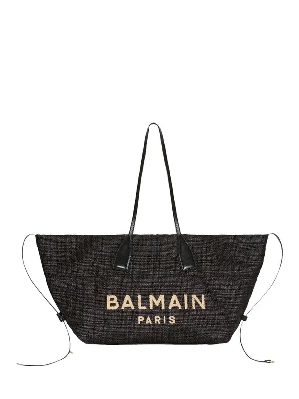 Balmain Track Raffia Tote - Black