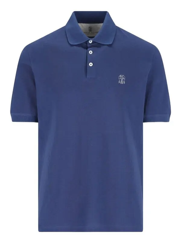 Brunello Cucinelli Logo Cotton Polo Shirt - Blue