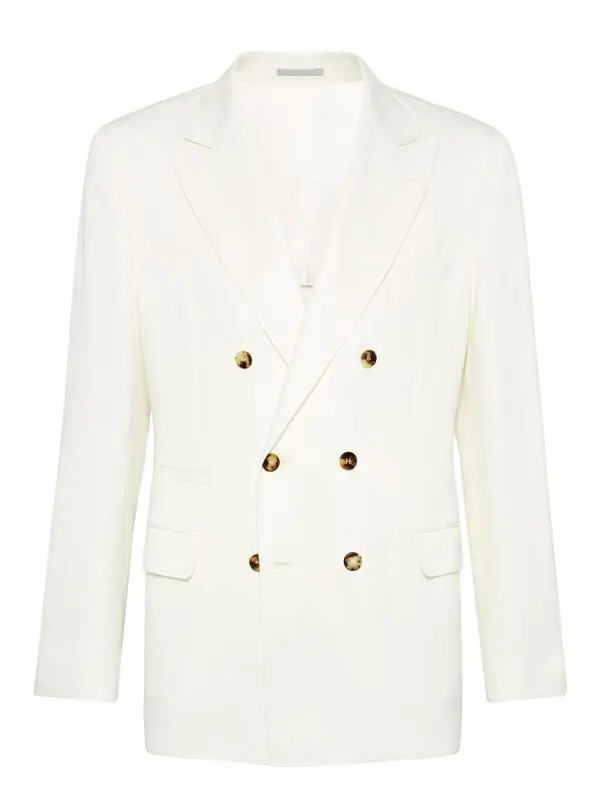 Brunello Cucinelli Linen Blend Double-breasted Jacket - White