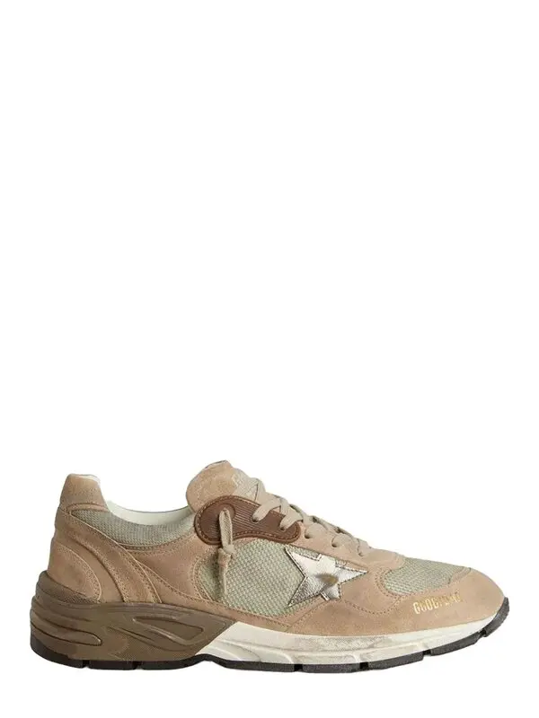 Golden Goose Dad-star Sneakers In Mesh And Suede With Silver Leather Star - Beige