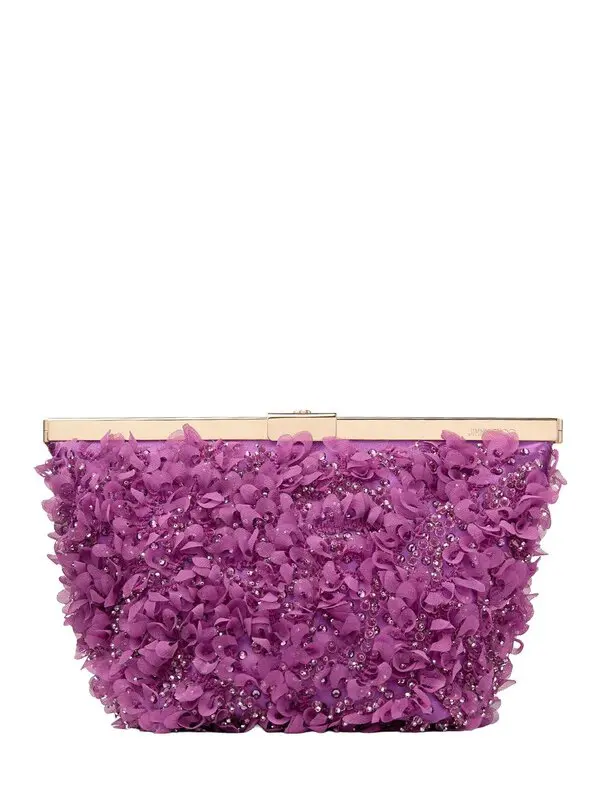 JIMMY CHOO Satin Clutch With Petal Embroidery - Violet Orchid/light Gold