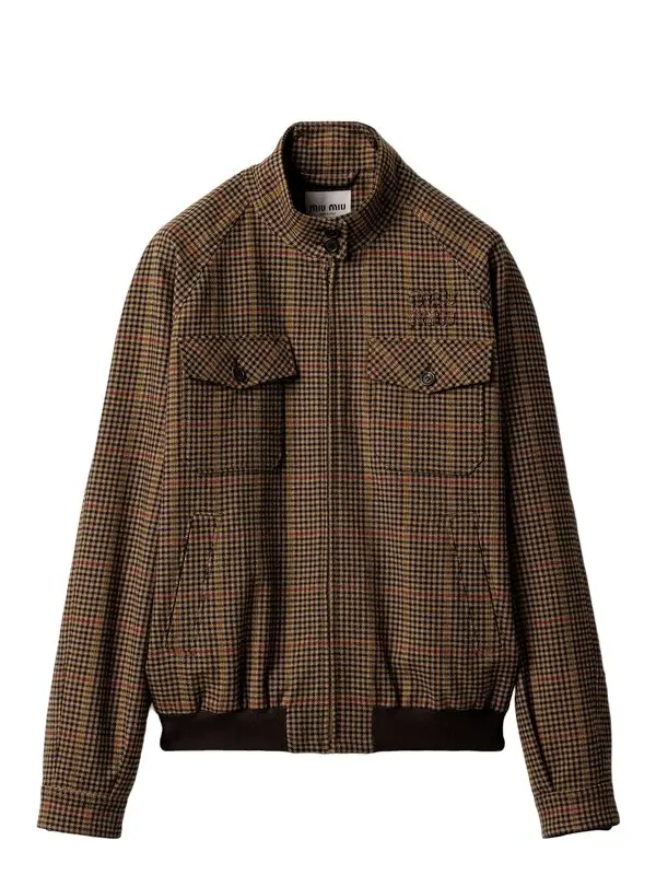 Miu Miu Houndstooth Check Blouson Jacket - Camel Brown