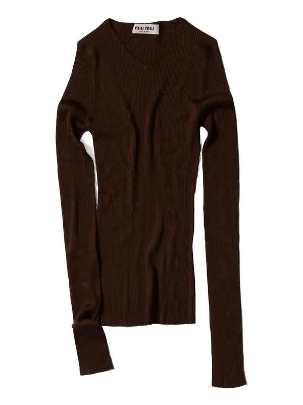 Miu Miu Silk V-neck Sweater - Cocoa Brown
