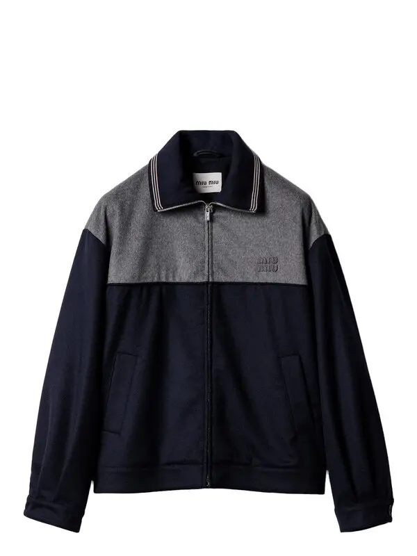 Miu Miu Velour Blouson Zip-up Jacket - Blue/grey