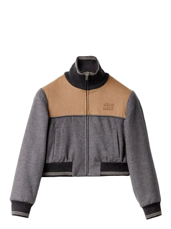 Miu Miu Velour Blouson Zipper Jacket - Gray/camel