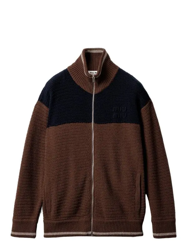 Miu Miu Cashmere Zipper Cardigan - Cocoa Brown/blue