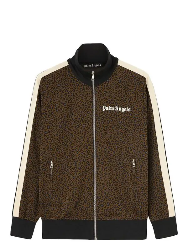 Palm Angels Leopard Print Track Jacket - Military/black/white