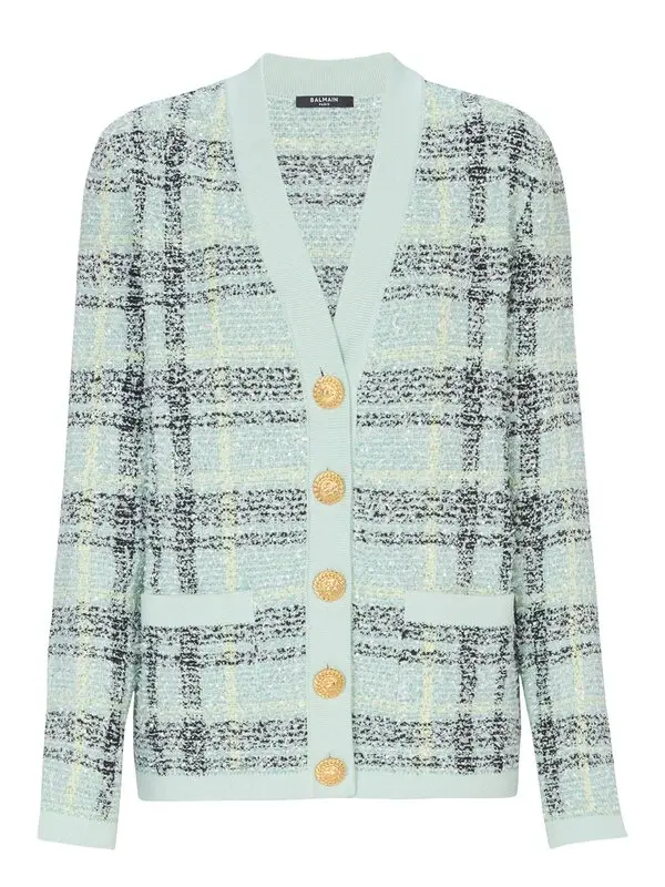 Balmain Tweed Sequin Cardigan - Green