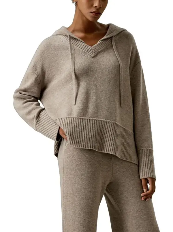 Lilysilk V-neck Wool-cashmere Blend Hoodie - Camel