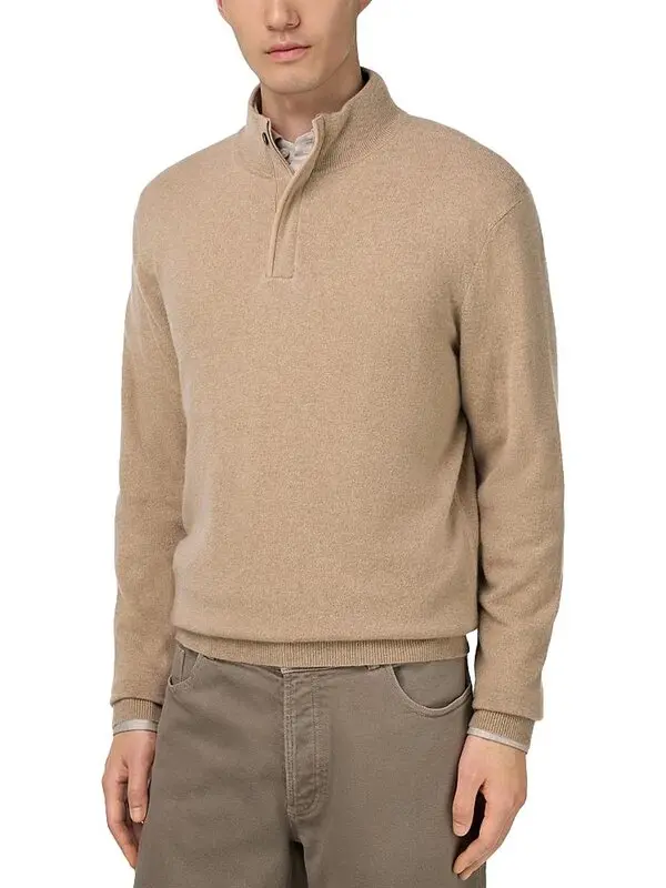 Boggi Milano Half-zip Cashmere Wool Sweater - Beige