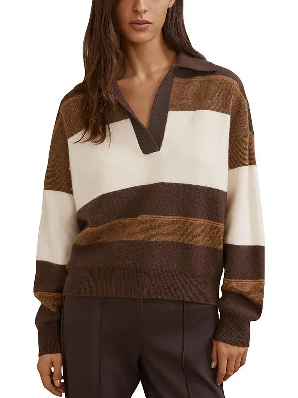 REISS Stripe Long Sleeve Sweater - Chocolatec