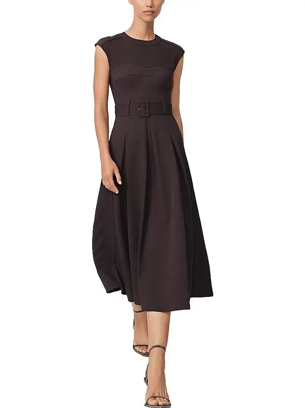 REISS Belted Midi Dress - Burgundy