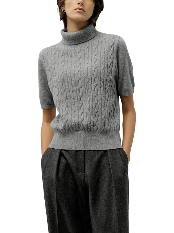 Lilysilk Cable Knit Baby Cashmere Turtleneck Top - Husky