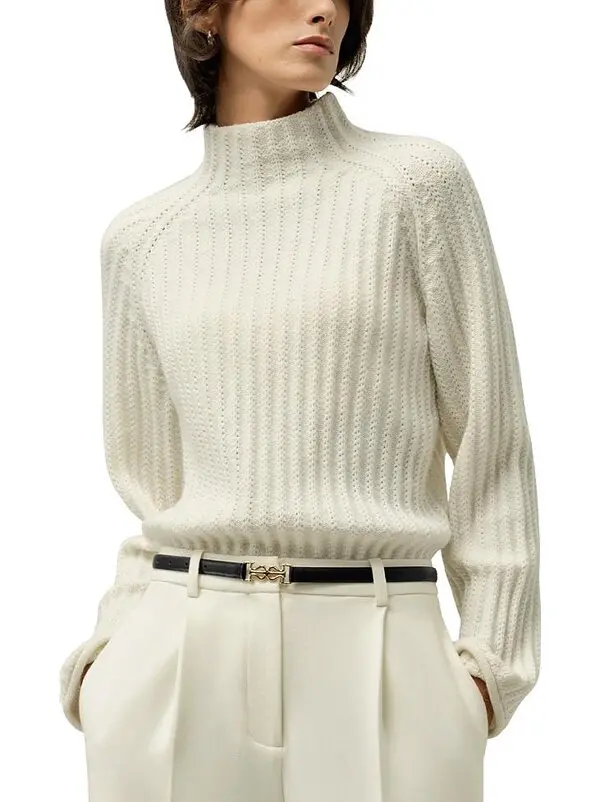 Lilysilk Pointelle Mock Neck Sweater - White