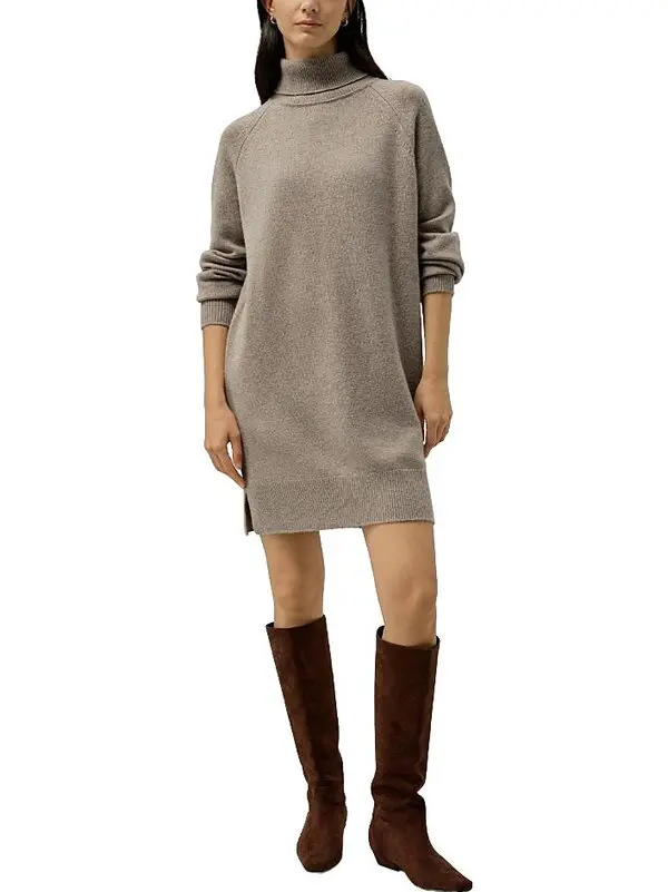 Lilysilk Wool Cashmere Turtleneck Sweater Dress - Toast