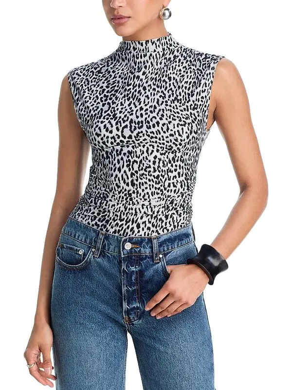 Good American Weightless Scuba Bodysuit - Black And Grey Leopard