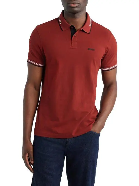 BOSS Paul Tipped Stretch Cotton Polo - Dark Pink