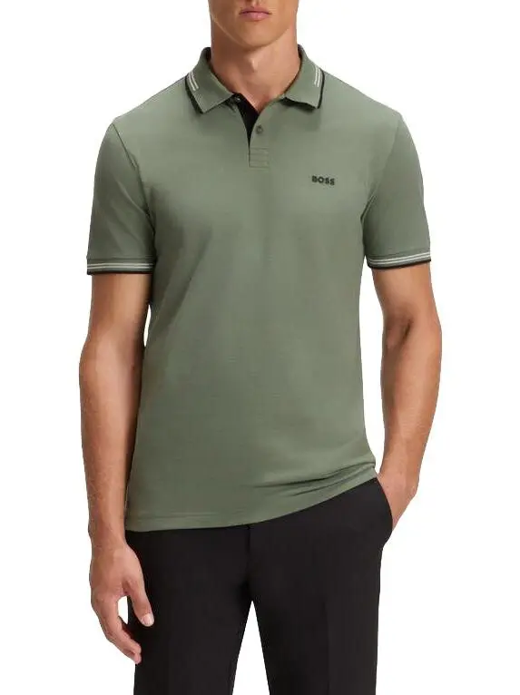 BOSS Paul Tipped Stretch Cotton Polo - Open Green