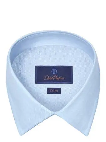 David Donahue Trim Fit Light Blue Cotton & Cashmere Twill Dress Shirt - Sky