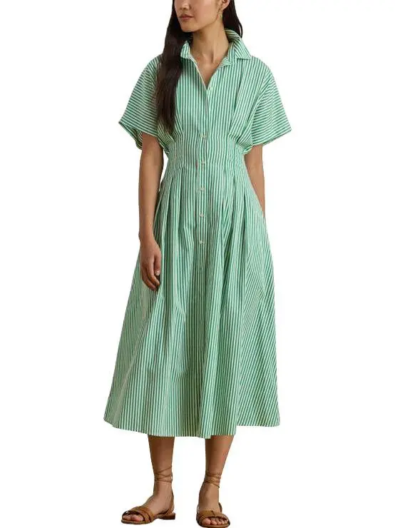 Ralph Lauren Striped Cotton Midi Shirtdress - Green/white Multi