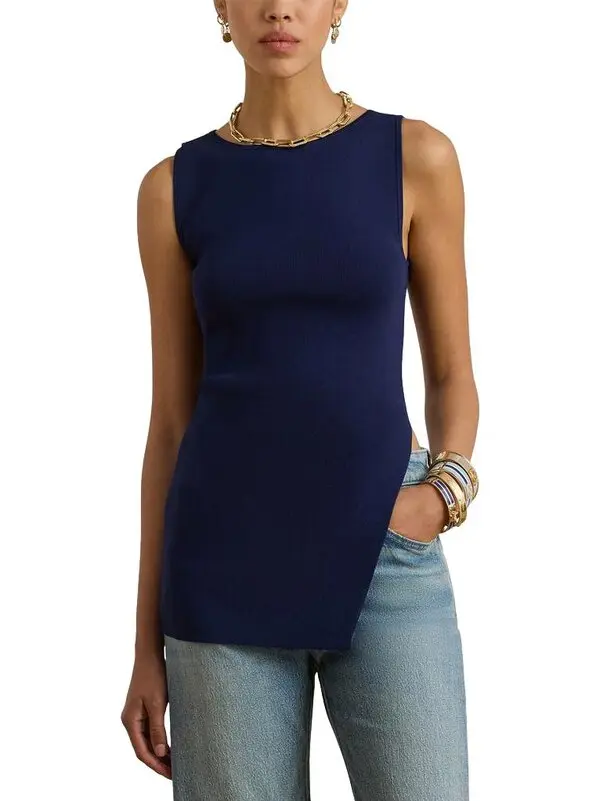 Ralph Lauren Asymmetric Side Slit Tank Top - Refined Navy Blue