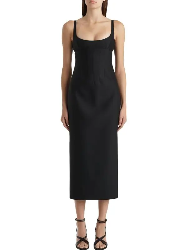 Khaite Lotte Virgin Wool & Silk Faille Sheath Dress - Black