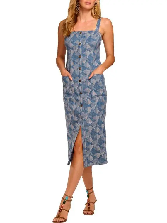 Ramy Brook Marine Print Sleeveless Midi Dress - Geo Denim