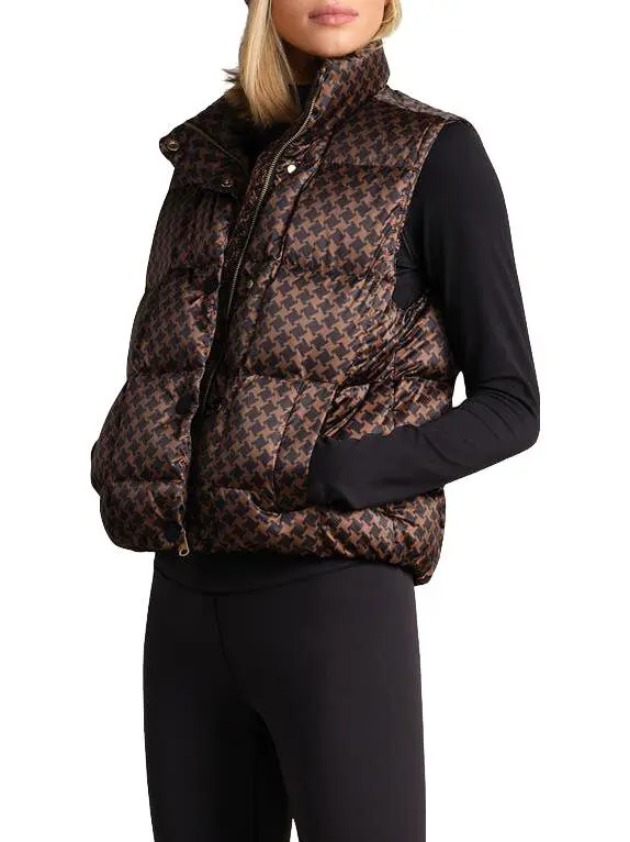 RHONE Water Repellent Houndstooth Down Vest - Chestnut Brown Houndstooth