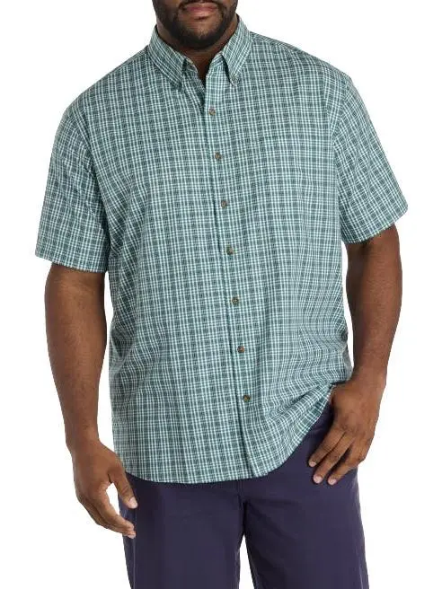 HARBOR BAY BY DXL Big & Tall Easy-care Medium Plaid Sport Shirt V4 - Green Multi