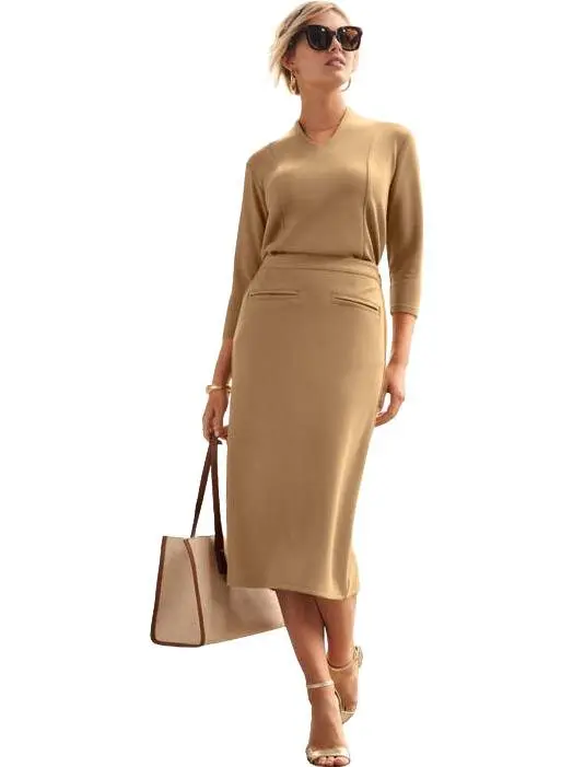 JESSICA LONDON Perfect Ease Midi Skirt - Brown Maple