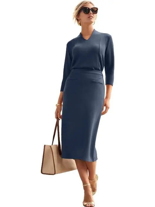JESSICA LONDON Perfect Ease Midi Skirt - Navy
